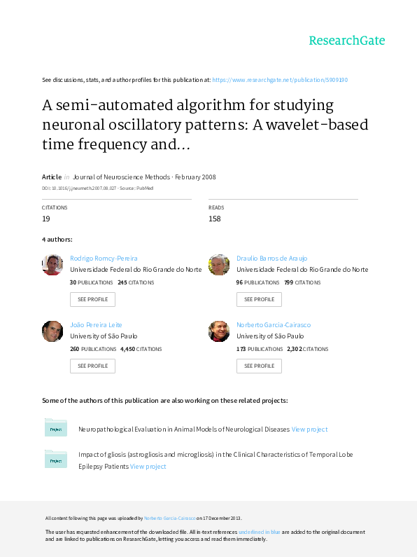 (PDF) A semi-automated algorithm for studying neuronal oscillatory patterns: A wavelet-based ...