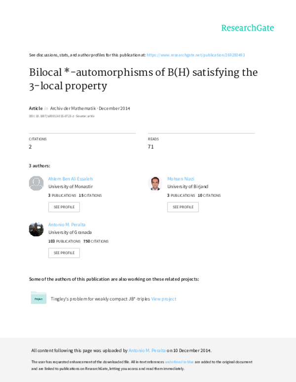 (PDF) Bilocal *-automorphisms of B(H) satisfying the 3-local property