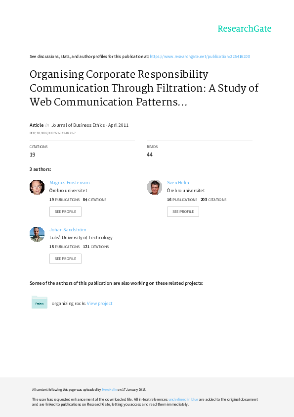 (PDF) Organising Corporate Responsibility Communication Through ...