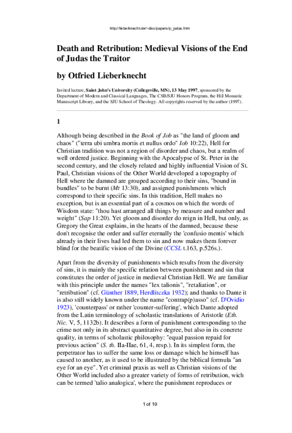 (PDF) Death and Retribution: Medieval Visions of the End of Judas the ...