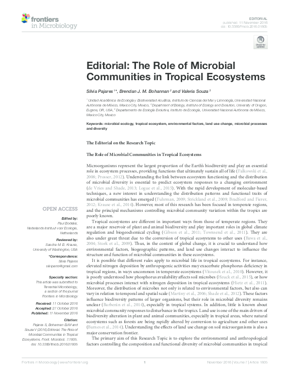 Pdf Editorial The Role Of Microbial Communities In Tropical