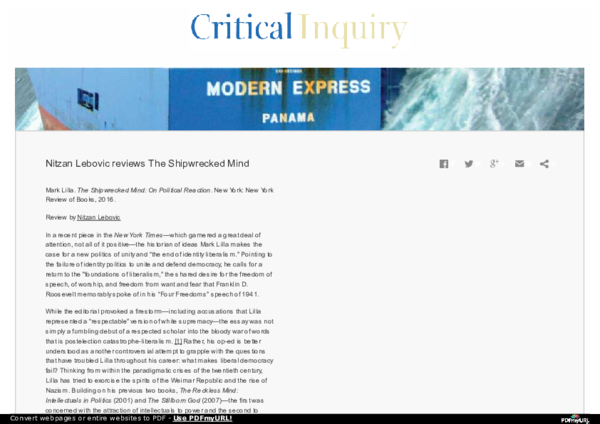 (PDF) Nitzan Lebovic reviews Mark Lilla's The Shipwrecked Mind