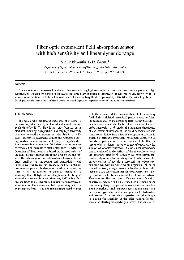 (PDF) Fiber-optic evanescent field absorption sensor: a theoretical evaluation