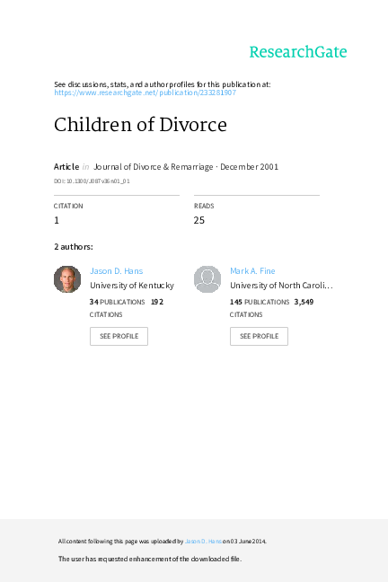 (PDF) Children of divorce: Experiences of children whose parents ...