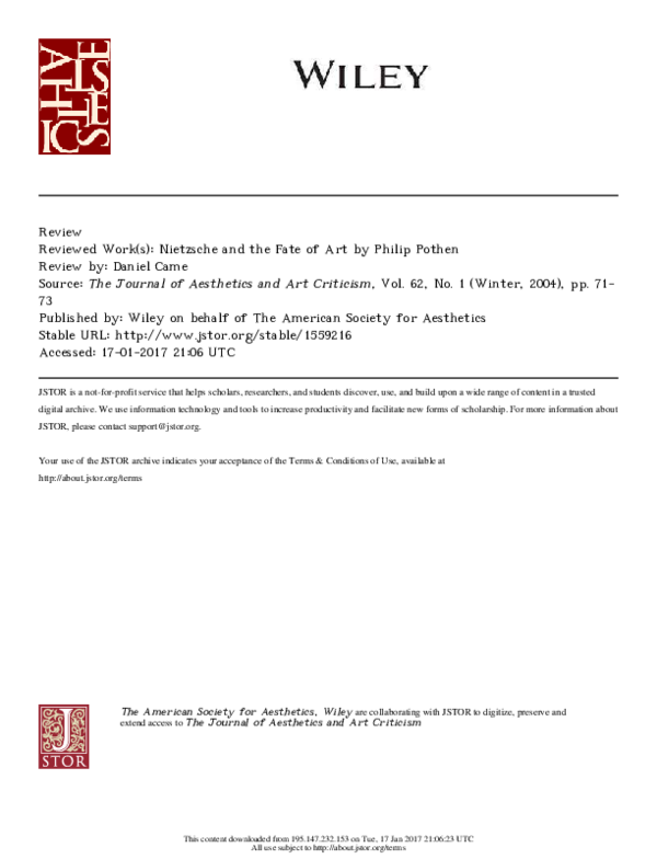 (PDF) Nietzsche and the Fate of Art by Philip Pothen