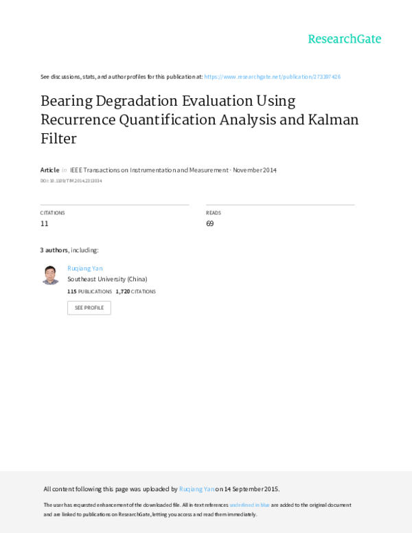 (PDF) Bearing Degradation Evaluation Using Recurrence Quantification Analysis and Kalman Filter