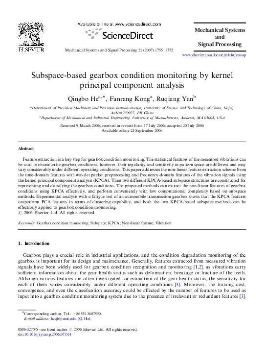 (PDF) Subspace-based gearbox condition monitoring by kernel principal component analysis