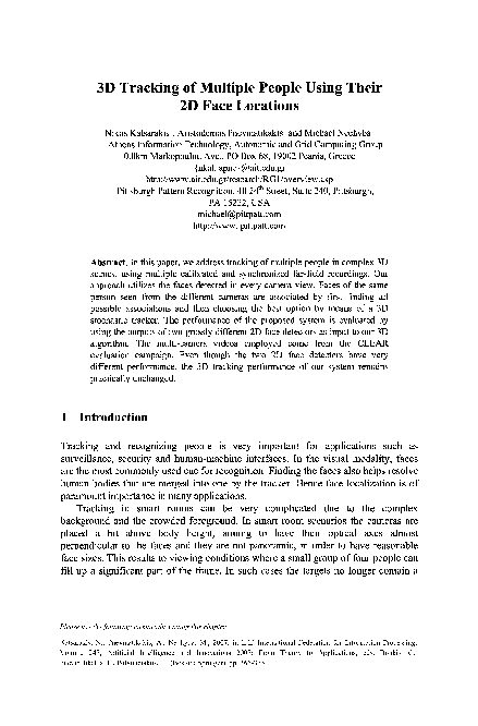 (PDF) 3D Tracking of Multiple People Using Their 2D Face Locations