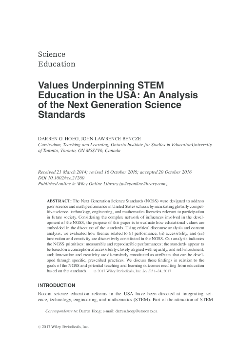 (PDF) Values Underpinning STEM Education in the USA: An Analysis of the ...
