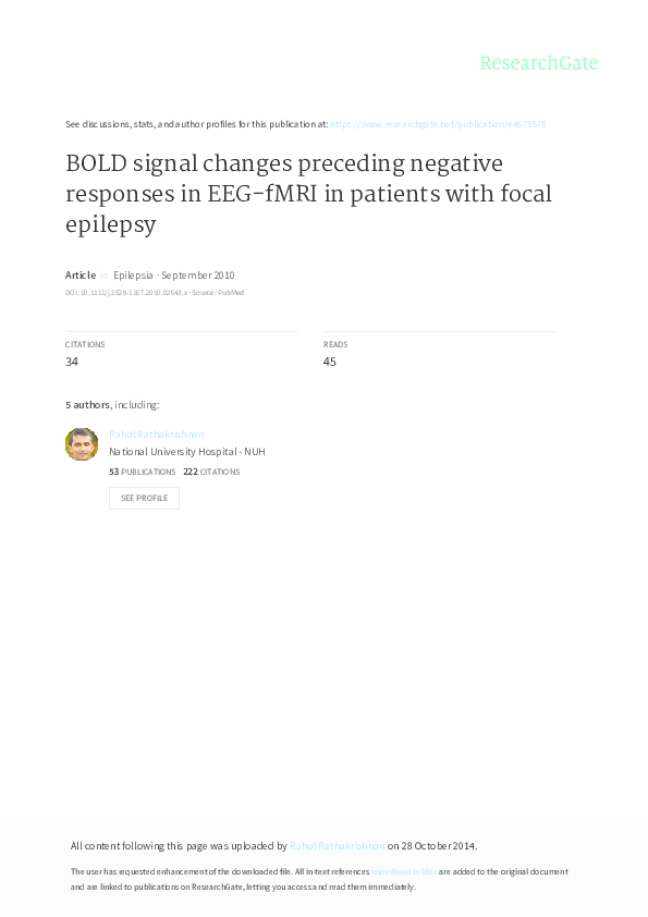 (PDF) BOLD signal changes preceding negative responses in EEG‐fMRI in ...