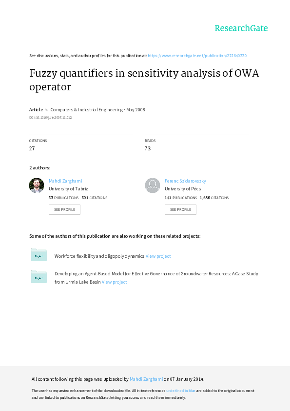(PDF) Fuzzy quantifiers in sensitivity analysis of OWA operator