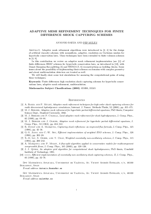 (PDF) Adaptive Mesh Refinement Techniques for Finite Difference Shock Capturing Schemes