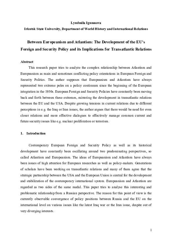 (PDF) Between Europeanism and Atlantism: The Development of the EU's ...