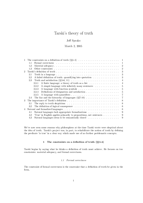 (PDF) Tarski's theory of truth