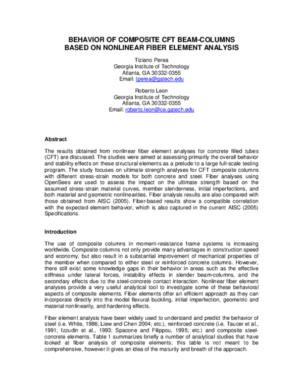 (PDF) Behavior of Composite CFT Beam-Columns Based on Nonlinear Fiber ...