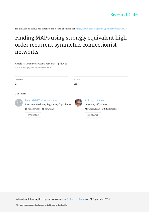 Pdf Finding Maps Using Strongly Equivalent High Order Recurrent Symmetric Connectionist Networks