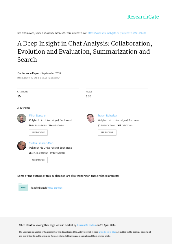 (PDF) A Deep Insight in Chat Analysis: Collaboration, Evolution and ...