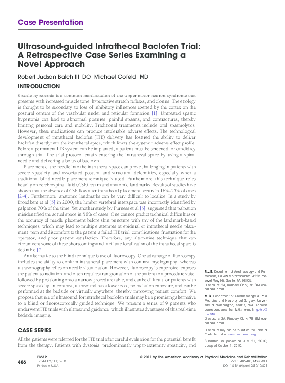 (PDF) Ultrasound-guided Intrathecal Baclofen Trial: A Retrospective ...