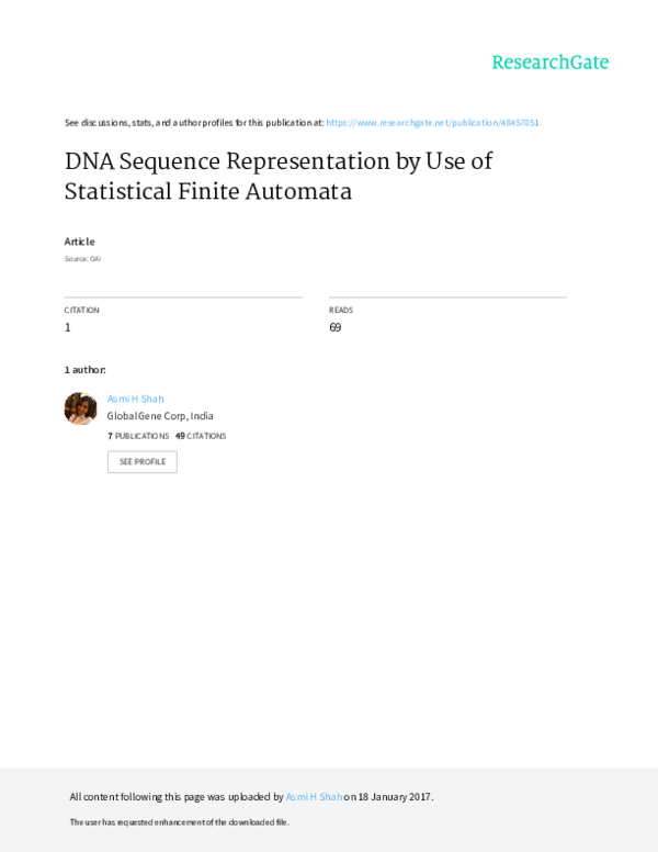 (PDF) DNA Sequence Representation by Use of Statistical Finite Automata