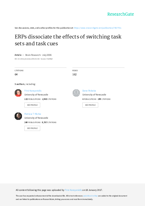(PDF) ERPs Dissociate the Effects of Switching Task Sets and Task Cues