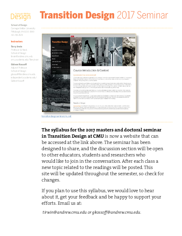 (PDF) 2017 Transition Design Seminar syllabus.pdf | Terry Irwin and ...