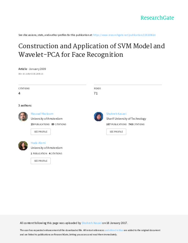 Pdf Construction And Application Of Svm Model And Wavelet Pca For Face Recognition