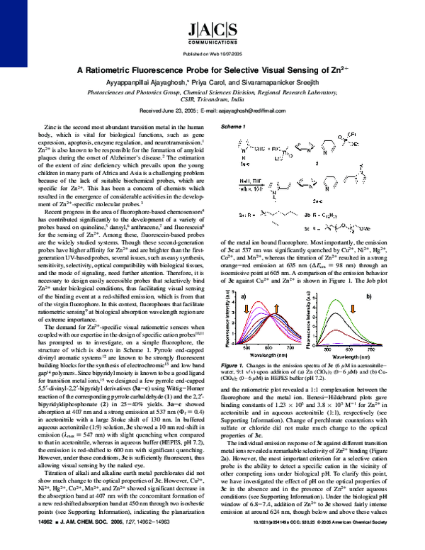 (PDF) A Ratiometric Fluorescence Probe for Selective Visual Sensing of Zn2+