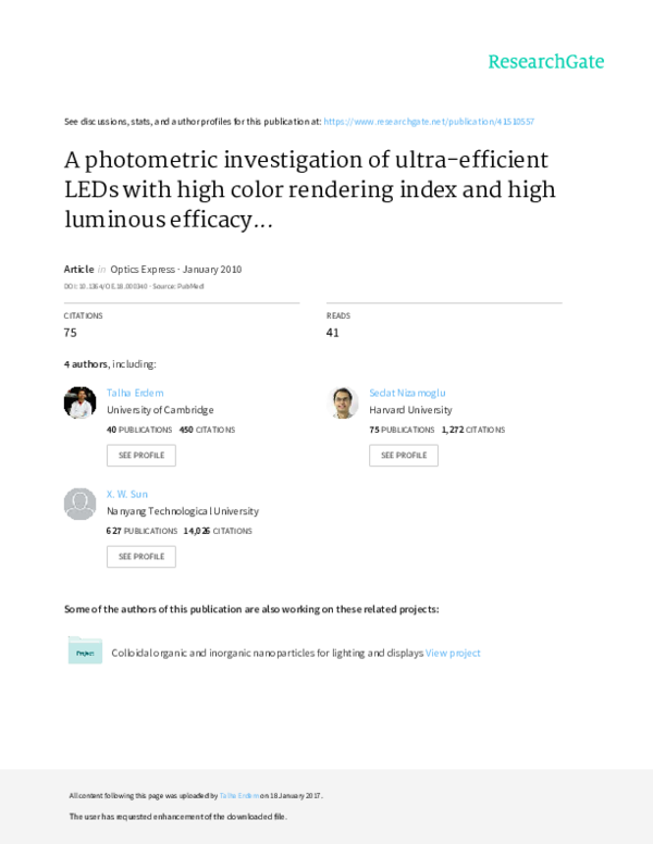 (PDF) A Photometric Investigation of Ultra-Efficient LEDs With High Color Rendering Index and ...
