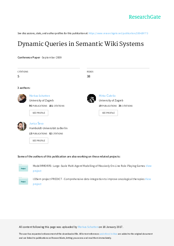 (PDF) Dynamic Queries In Semantic Wiki Systems