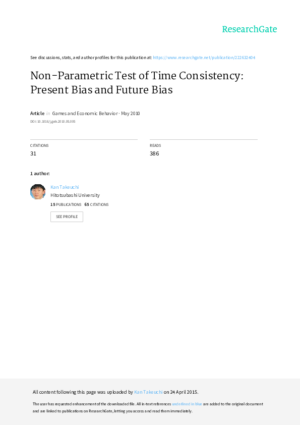 (PDF) Non-Parametric Test of Time Consistency: Present Bias and Future Bias