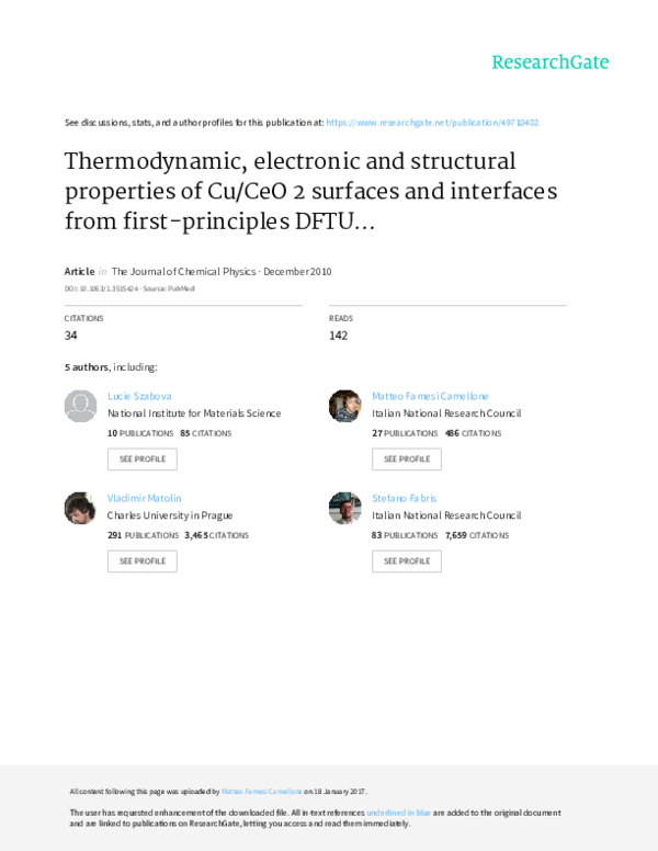 (PDF) Thermodynamic, Electronic and Structural Properties of Cu/CeO2 ...