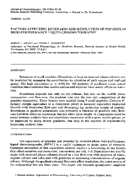 (PDF) Factors Affecting Retention and Resolution of Peptides In High ...