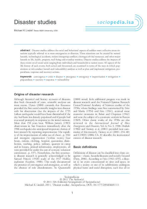 (PDF) Disaster studies