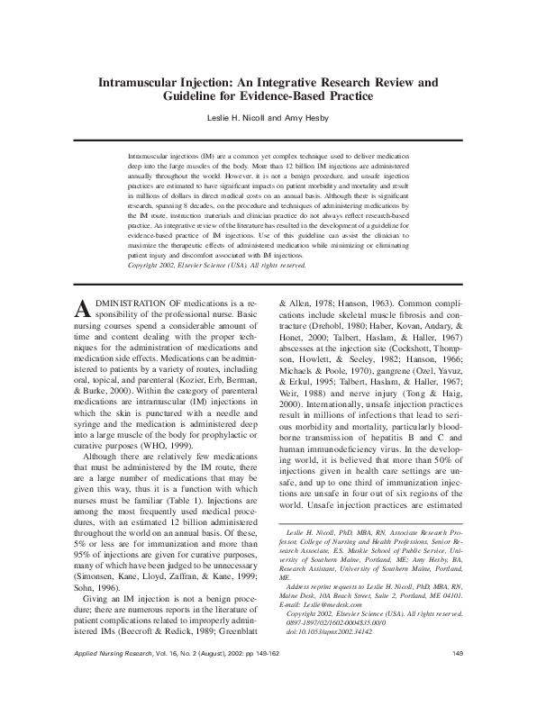 (PDF) Intramuscular Injection: An Integrative Research Review and ...