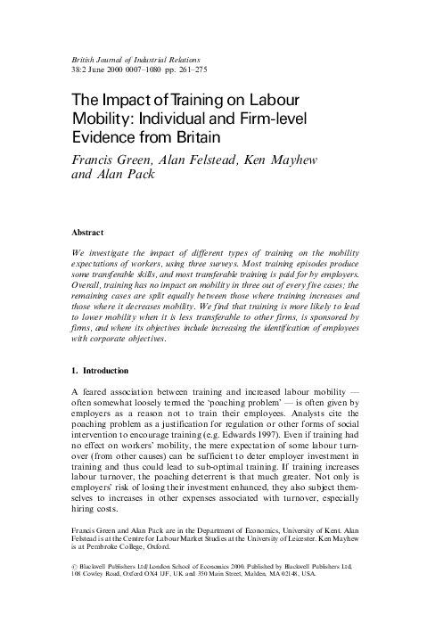 (PDF) The Impact of Training on Labour Mobility: Individual and Firm ...
