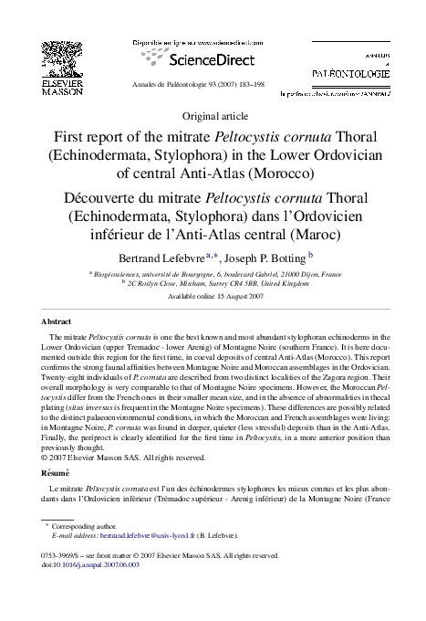 (PDF) First Report of the Mitrate Peltocystis Cornuta Thoral ...