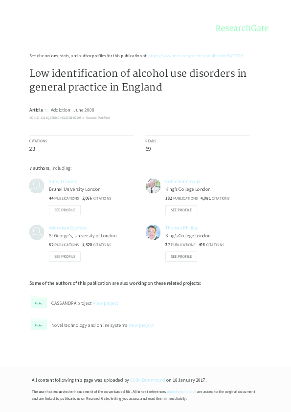 (PDF) Low Identification of Alcohol Use Disorders In General Practice ...