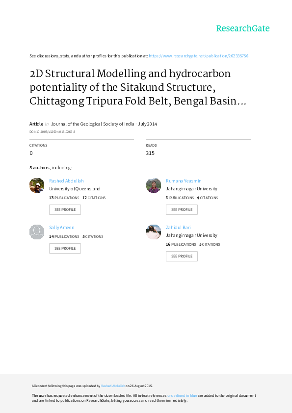 (PDF) 2D structural modelling and hydrocarbon potentiality of the Sitakund structure, Chittagong ...