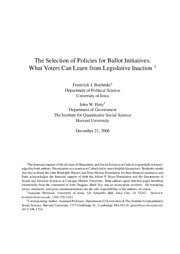 (PDF) The Selection of Policies for Ballot Initiatives: What Voters Can ...