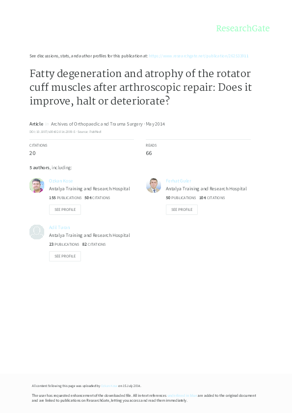 (PDF) Fatty degeneration and atrophy of the rotator cuff muscles after ...