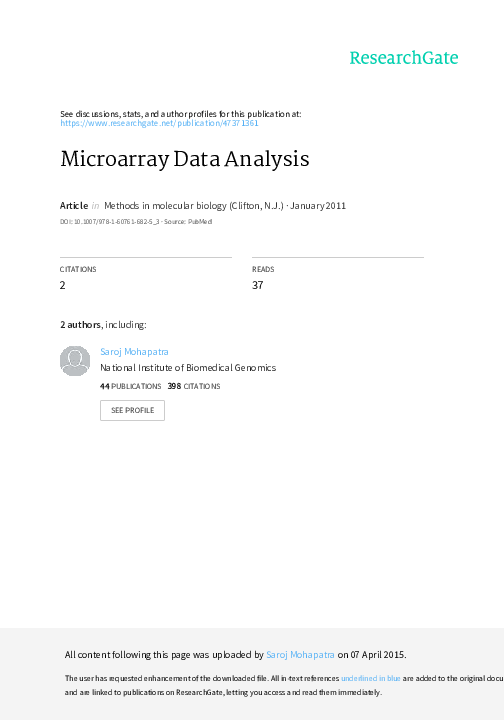 (PDF) Microarray Data Analysis.