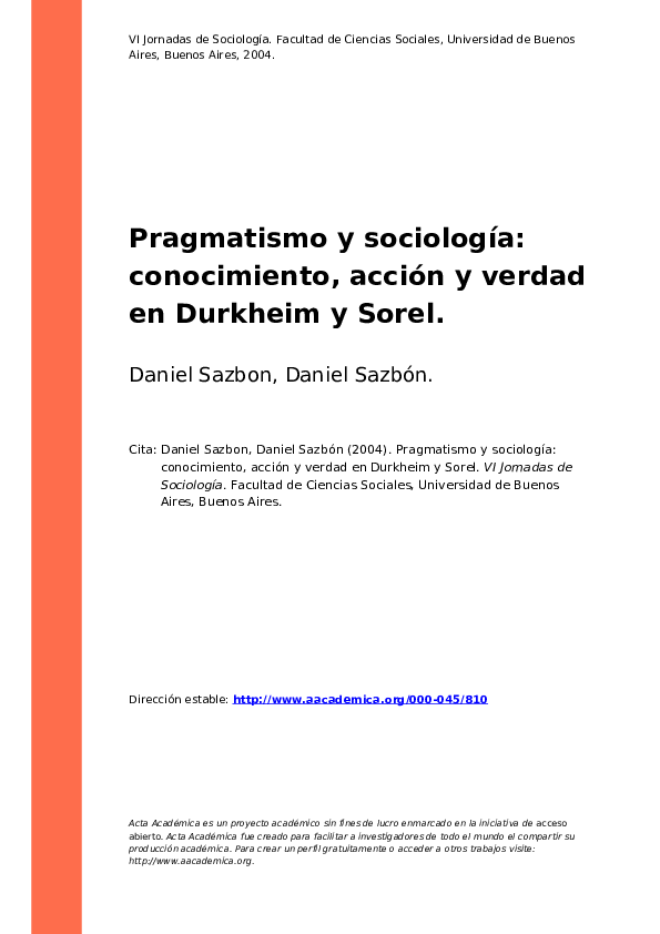 (PDF) Pragmatismo y sociología: conocimiento, acción y verdad en Durkheim y Sorel