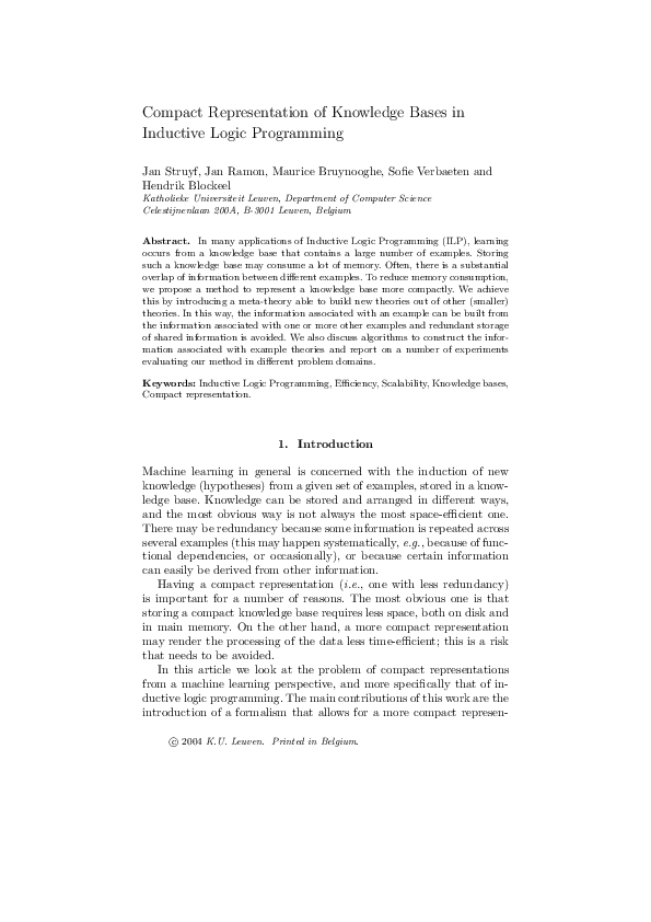 (PDF) Compact Representation of Knowledge Bases In ILP