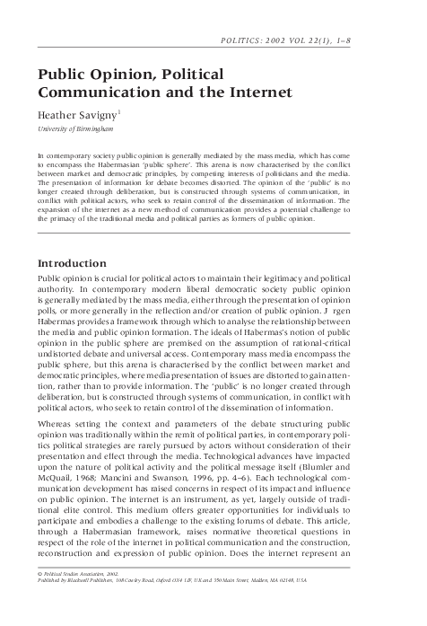 (PDF) Public opinion, political communication and the internet