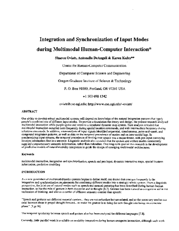 Pdf Integration And Synchronization Of Input Modes During Multimodal