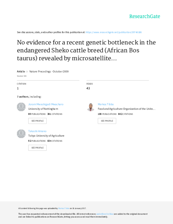 (PDF) No evidence for a recent genetic bottleneck in the endangered ...