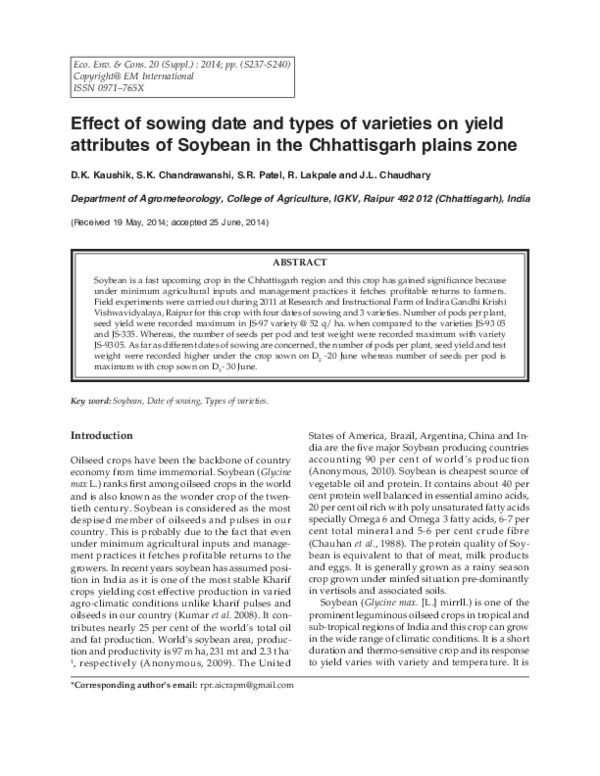 Pdf Effect Of Sowing Date And Types Of Varieties On Yield Attributes Of Soybean In The