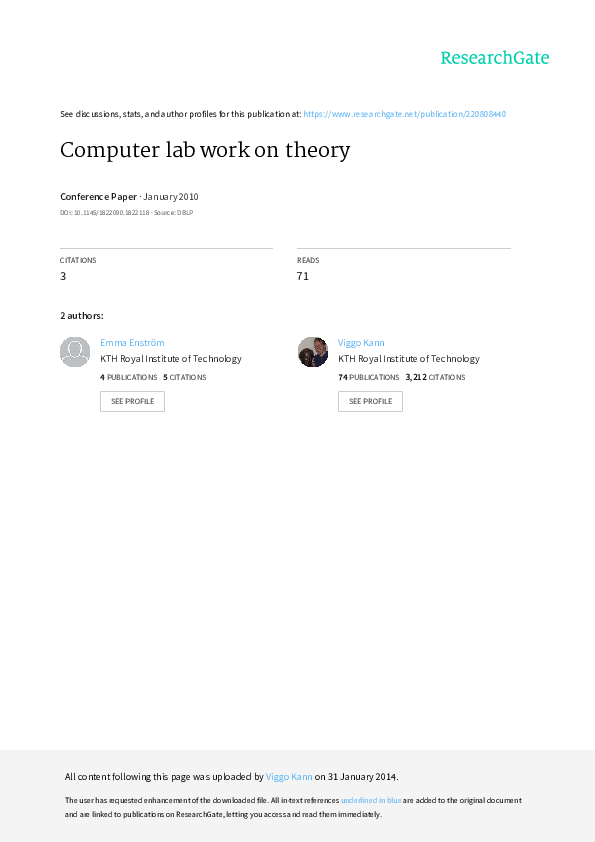 (PDF) Computer Lab Work on Theory