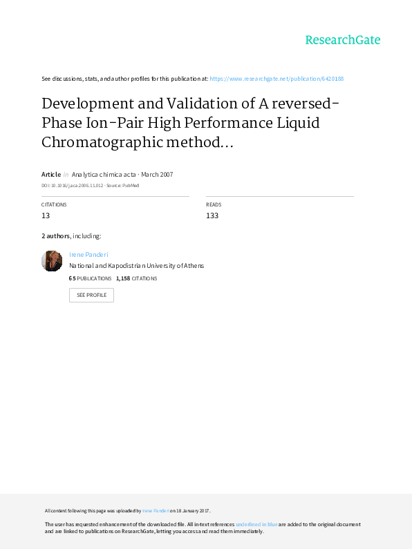 (PDF) Development and Validation of a Reversed-Phase Ion-Pair High-Performance Liquid ...