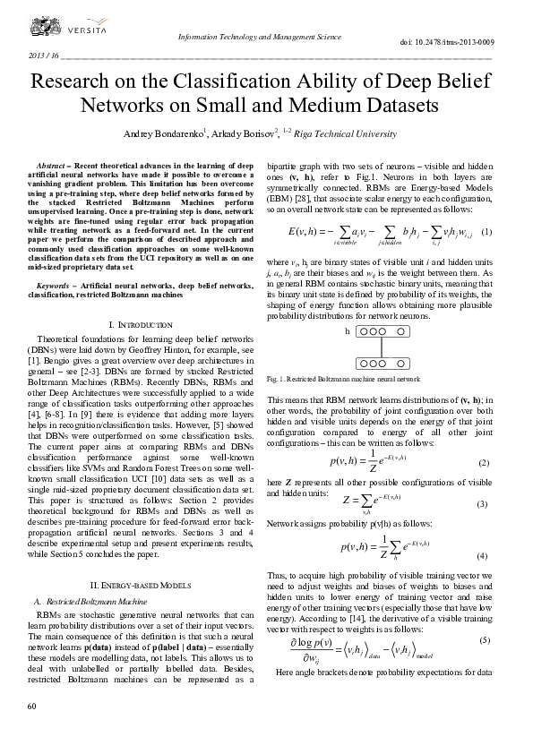 (PDF) Research on the Classification Ability of Deep Belief Networks on Small and Medium Datasets